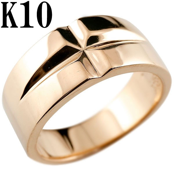 【楽天市場】クロスリング 幅広 ピンクゴールドk10 指輪 中指 ミディリング 人差し指 インデックスリング 地金 十字架 k10pgジュエリー 10金 ユニセックス：かざり屋