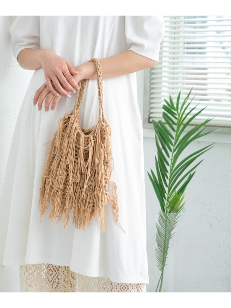 【楽天市場】【SALE／60%OFF】フリンジニットBAG KBF ケービーエフ バッグ ハンドバッグ グリーン ベージュ ブラック【RBA_E】[Rakuten Fashion]：KBF ...