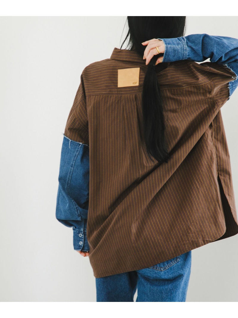 【楽天市場】デニムスリーブリメイクシャツ KBF ケービーエフ トップス シャツ・ブラウス ブルー ブラウン【送料無料】[Rakuten Fashion]：KBF／ケービーエフ