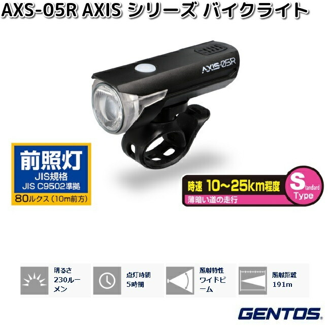 【楽天市場】GENTOS ジェントス AXS-05R AXIS シリーズ LED バイクライト 230ルーメン サイクルライト 自転車ライト【お取り寄せ商品】LED サイクル 自転車 バイク ...