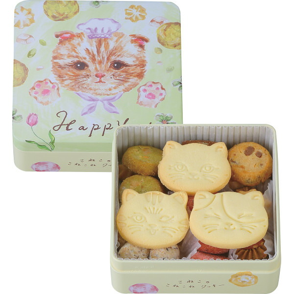 【楽天市場】【4日20時～★P5倍】スイーツ ギフト こねこのこねこねクッ キー缶 Happy｜結婚内祝い 出産内祝い お祝い お礼 お返し ご挨拶 快気祝い 記念日 誕生日 お中元 夏ギフト ...