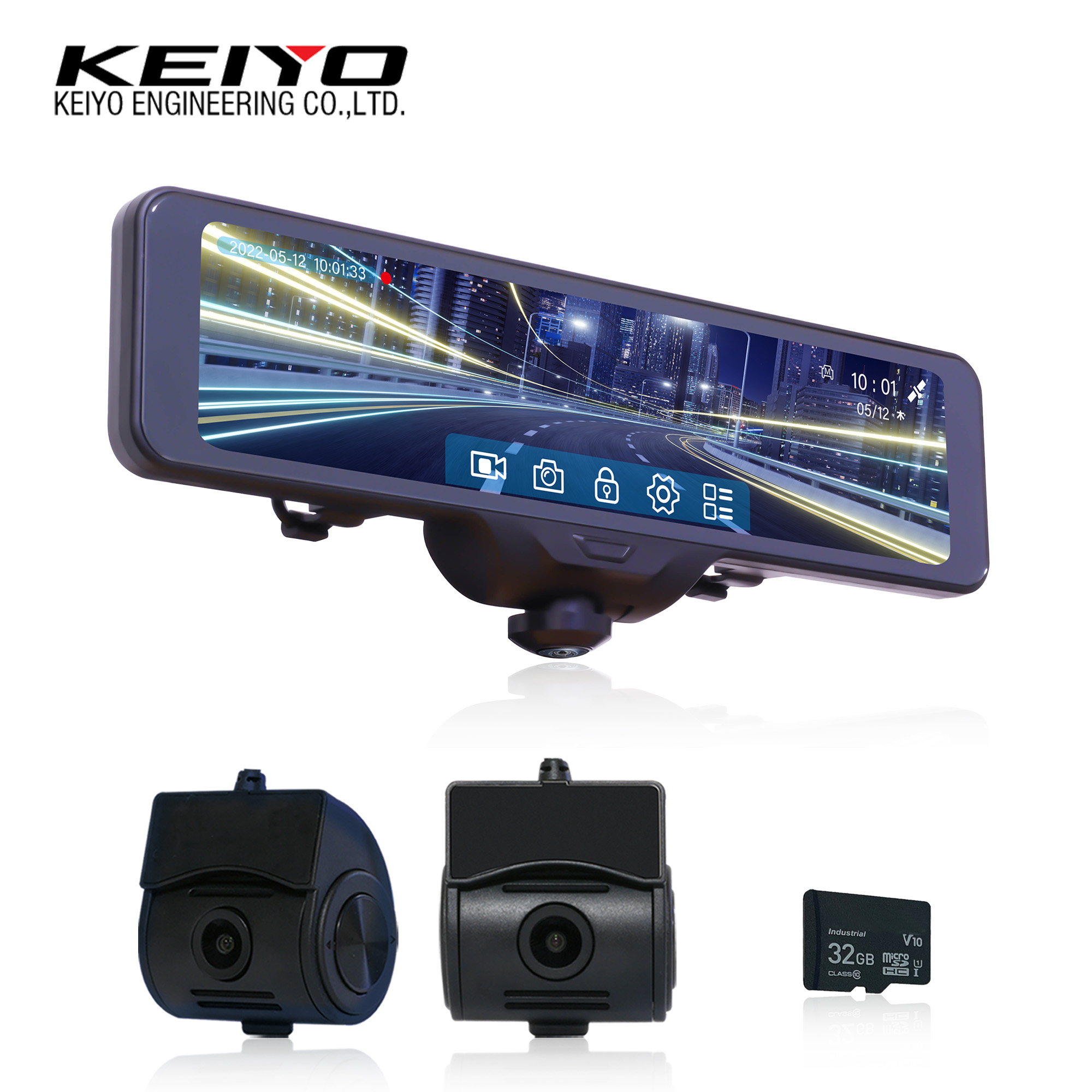 【楽天市場】KEIYO ドライブレコーダー ミラー型 360°全方位 3カメラ 前後分離式 車内 左右 車体側面まで録画 10.66インチ ...