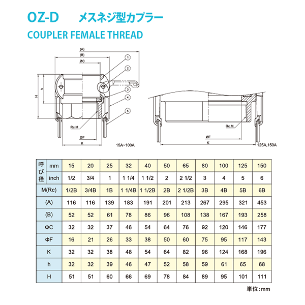 小澤物産 11 4インチ 32A OZ-D OZCレバーカップリング メスネジ型カプラー（メス×メスネジ） ステンレス製 カムロック ガーデニング・農業 | kochi-ot.main.jp