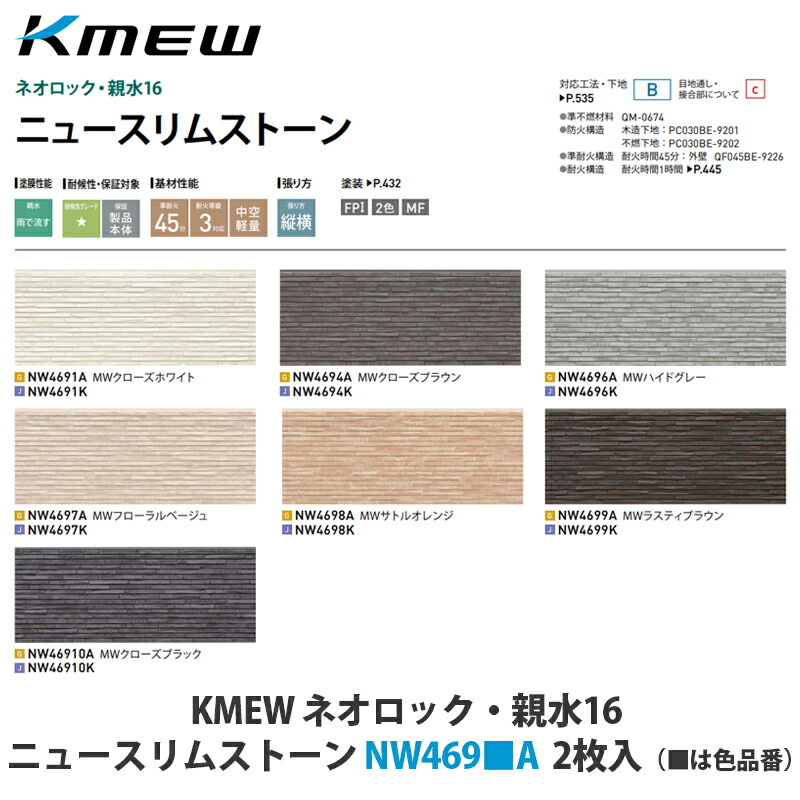 【楽天市場】KMEW【窯業サイディング本体 ネオロック・親水16 ニュースリムストーン NW469 A 2枚入】( は色品番)：建設DIY事業部 楽天市場店