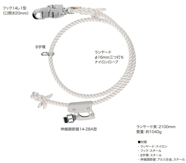【楽天市場】DENSAN（デンサン/ジェフコム） ワークポジショニング用ロープ [軽量タイプ] WP-200FCS-WT：ケンチクボーイ