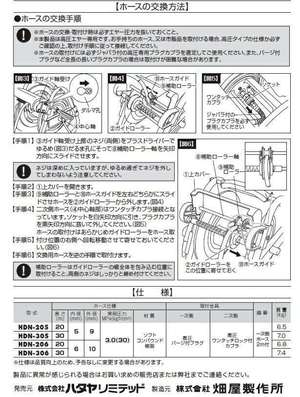 【楽天市場】ハタヤ HATAYAナラシマキ高圧エアーリール【HDN-306 HDN306】 30m：建材ステーション