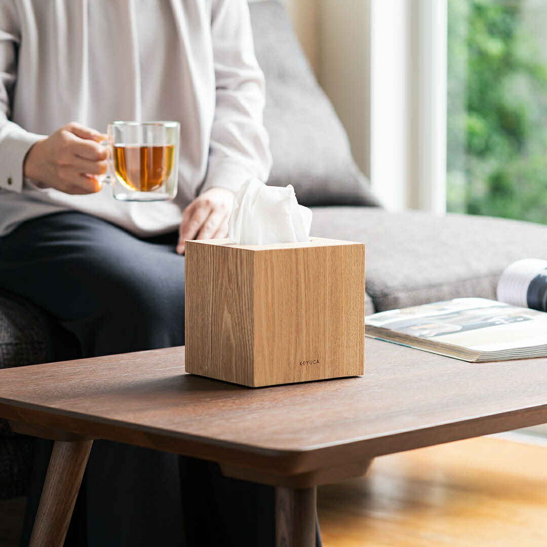 【KEYUCA公式店】ケユカ クラスタ コンパクトティッシュケース 木[詰め替え 省スペース コンパクト シンプル おしゃれ 天然木 高級感 ティッシュボックス 木製 ティッシュケース ...
