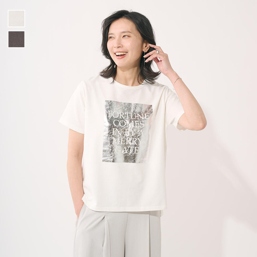 【楽天市場】【KEYUCA公式店】ケユカ ロゴプリントTシャツ[レディース トップス Tシャツ ロゴT ストレッチ サイドスリット おしゃれ 30代 40代 50代 洗える ウォッシャブル ...