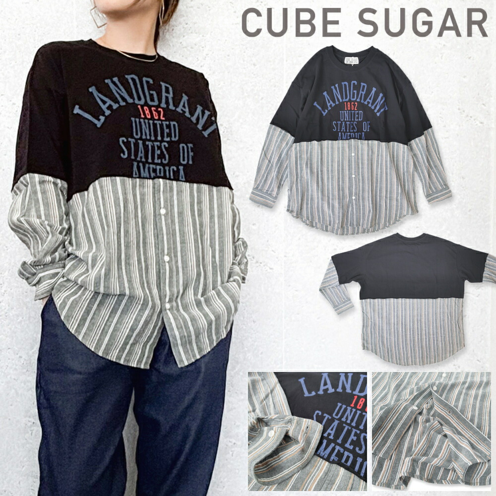 【楽天市場】☆P7倍☆【～12月26日(金)01:59】Lcu4347 20/-OE天竺×布帛リメイク風シャツ プルオーバー / ブラック[Lady's][レディース][CUBESUGAR ...