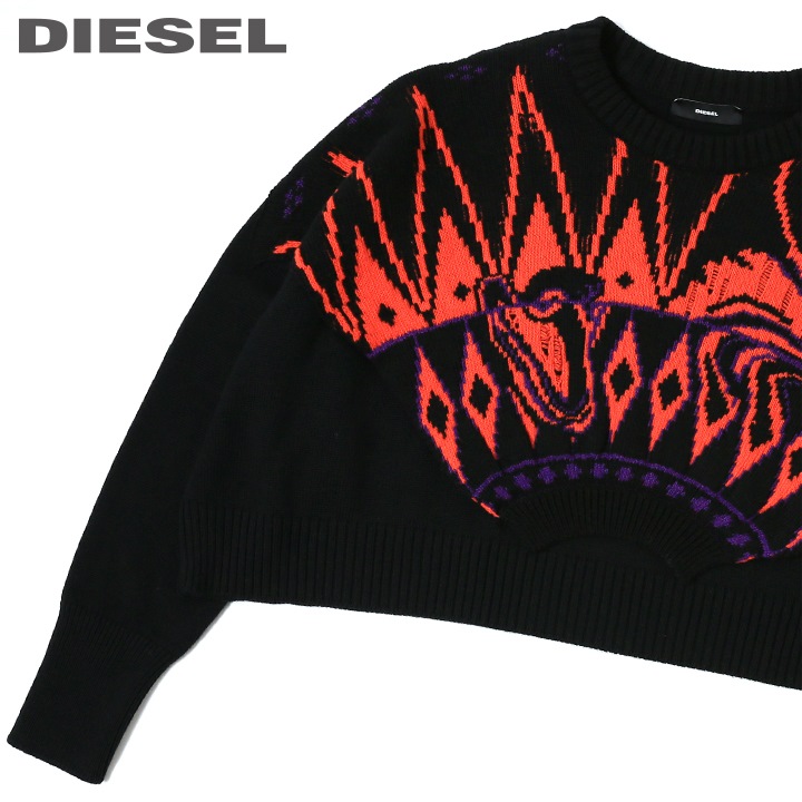 【楽天市場】★DIESEL ディーゼル レディース★ダメージ加工 ドルマンスリーブ クロップド丈 ウール混 長袖 プルオーバーニットセーター【M-TAO】【サイズXS・S】【ブラック】die ...