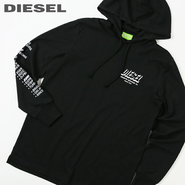 【楽天市場】 Diesel ディーゼル メンズ サスティナブル グリーンレーベル ロゴプリント フード付きロンt 長袖tシャツ カットソー【t