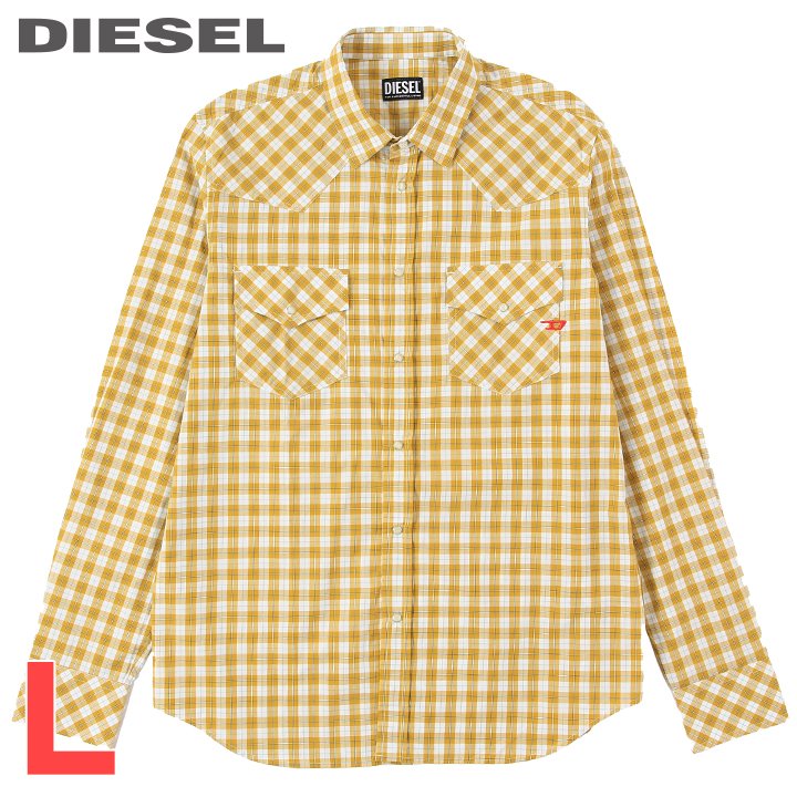 【楽天市場】 Diesel ディーゼル メンズ チェック柄 ワンポイントロゴ刺繍 長袖ウエスタンシャツ【s East Long Cl】【サイズl】【マスタードイエロー】die M T F4