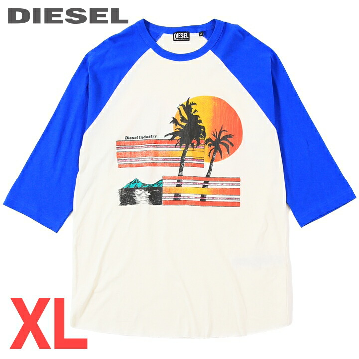 【楽天市場】 Diesel ディーゼル メンズ クラック加工プリント 裾カットオフ 五分袖 七分袖tシャツ カットソー【t Bicolor
