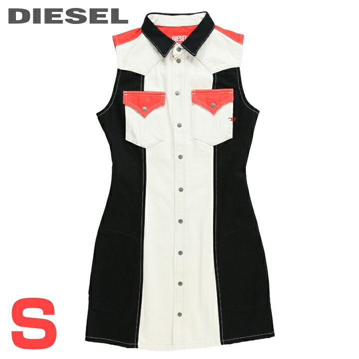 【楽天市場】★diesel ディーゼル レディース★カラーブロック切替 コットン ノースリーブデニムワンピース【de Glo F Fs】【サイズs】【ホワイト】die L T F4 89t