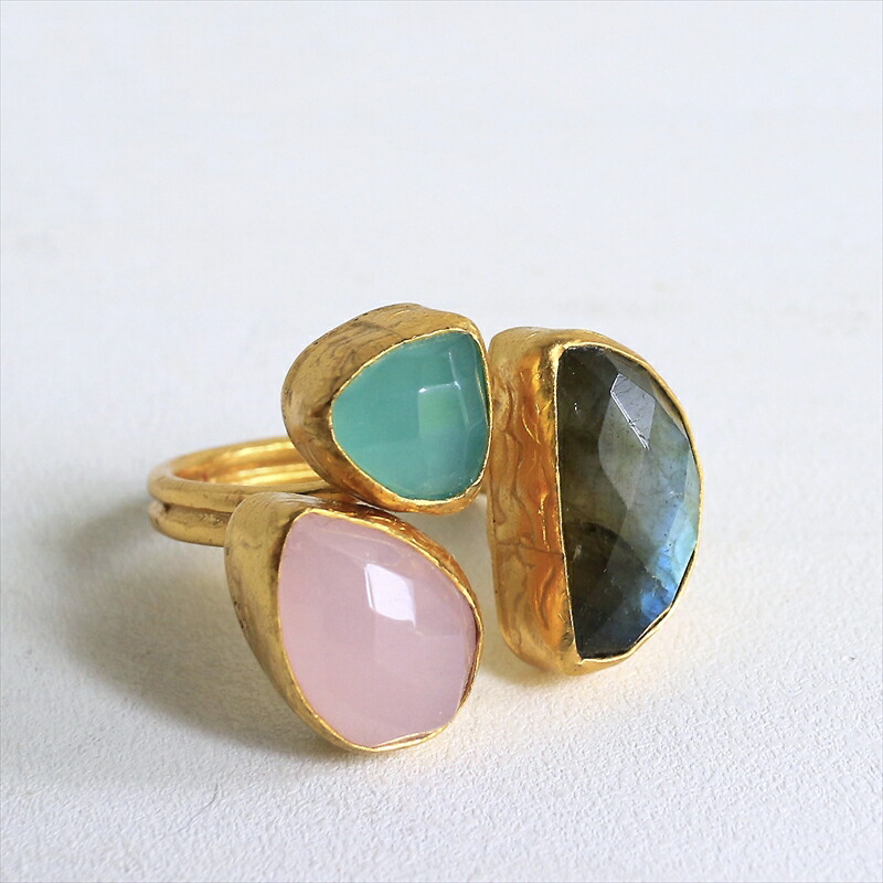 【楽天市場】【15%OFFクーポン対象品】天然石 リング 三つの石の指輪 ラブラドライト×ローズクォーツ×アクアカルセドニー トルコジュエリー ...