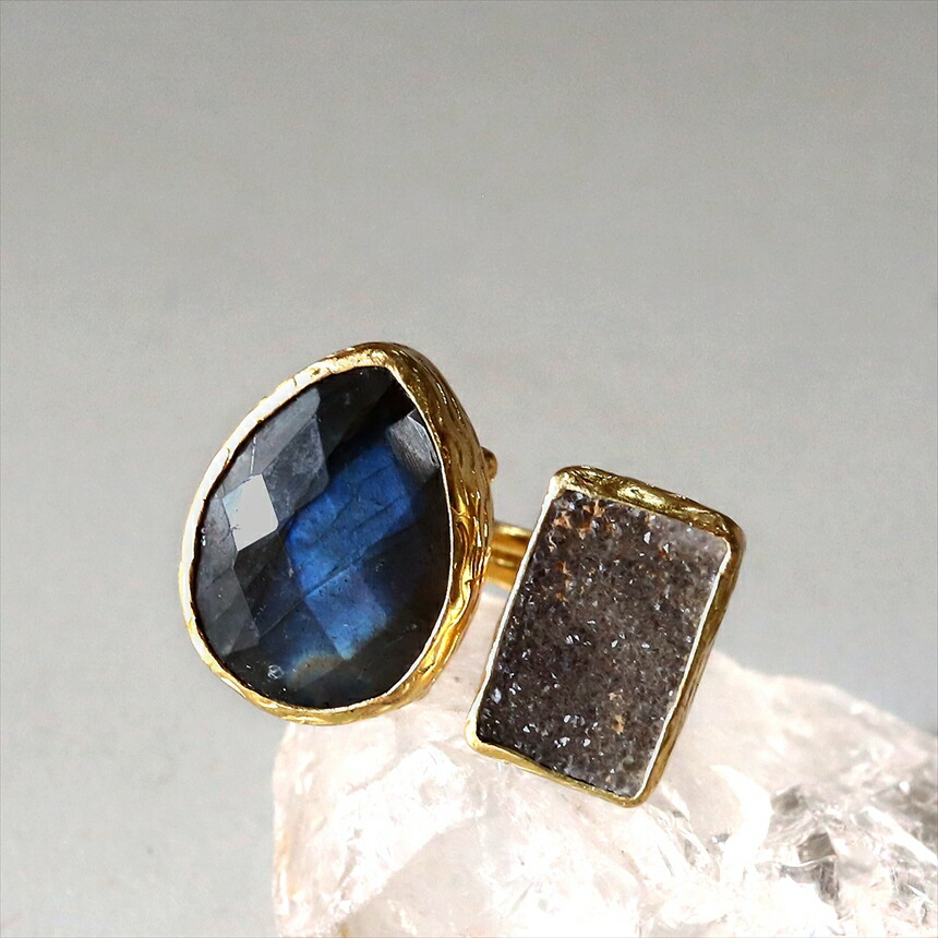 【楽天市場】アルサメイア リング 2DROP ドゥルージー ラブラドライト スクエア ドロップ バイカラー 22Kゴールドプレーテッド トルコ ...