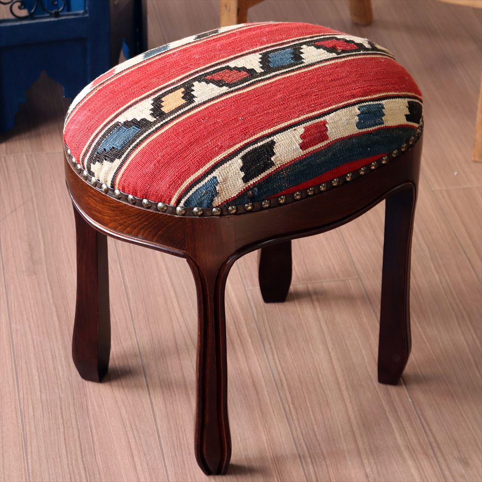 【楽天市場】【15%OFFクーポン対象】オールドキリム木製家具 H40×W31.5×D41.5cm スツール オットマン オーバル old ...