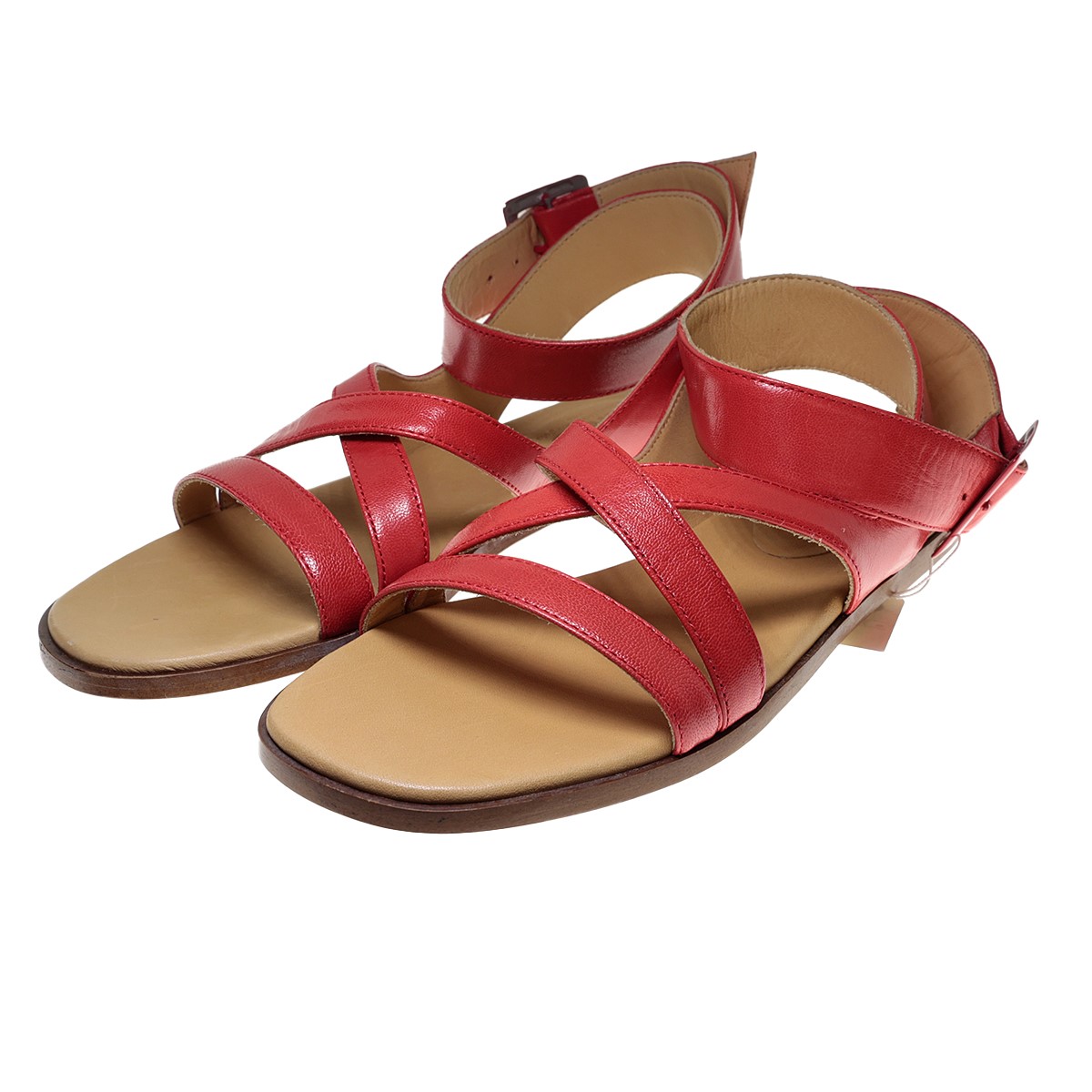 【楽天市場】【中古】MM6 Maison Margielaアンクルストラップレザーサンダル 40WP0044 レッド サイズ：37(約23．5cm程度)【価格見直し】：ブランド古着のカインドオル