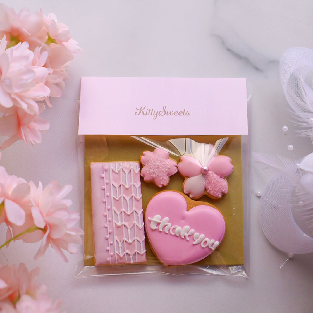【楽天市場】【名入れ】ピンク和柄アイシングクッキー4枚 春 桜 入学 卒業：Kitty Sweets
