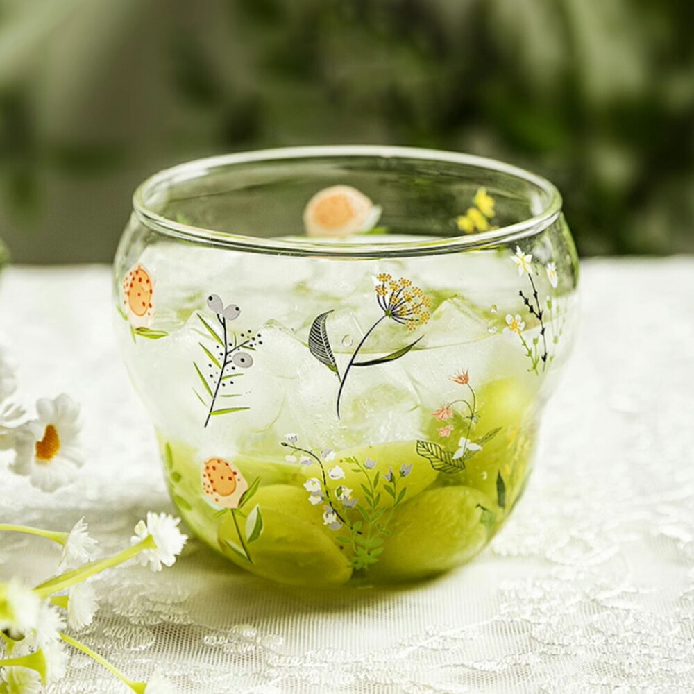 【楽天市場】INS風 ぽっこりした 美しい 花柄グラス カップ デザート 耐熱ガラス タンブラー 可愛い ガラスコップ ティーカップ おしゃれ ...