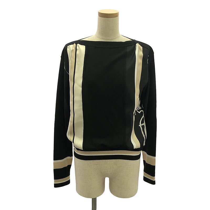 【楽天市場】【美品】 HERMES / エルメス | 2023SS | エクスリブリス ツイルレーヌ / カシミヤ シルク 異素材 切替 総柄 スカーフ ニット | 34 | ブラック ...