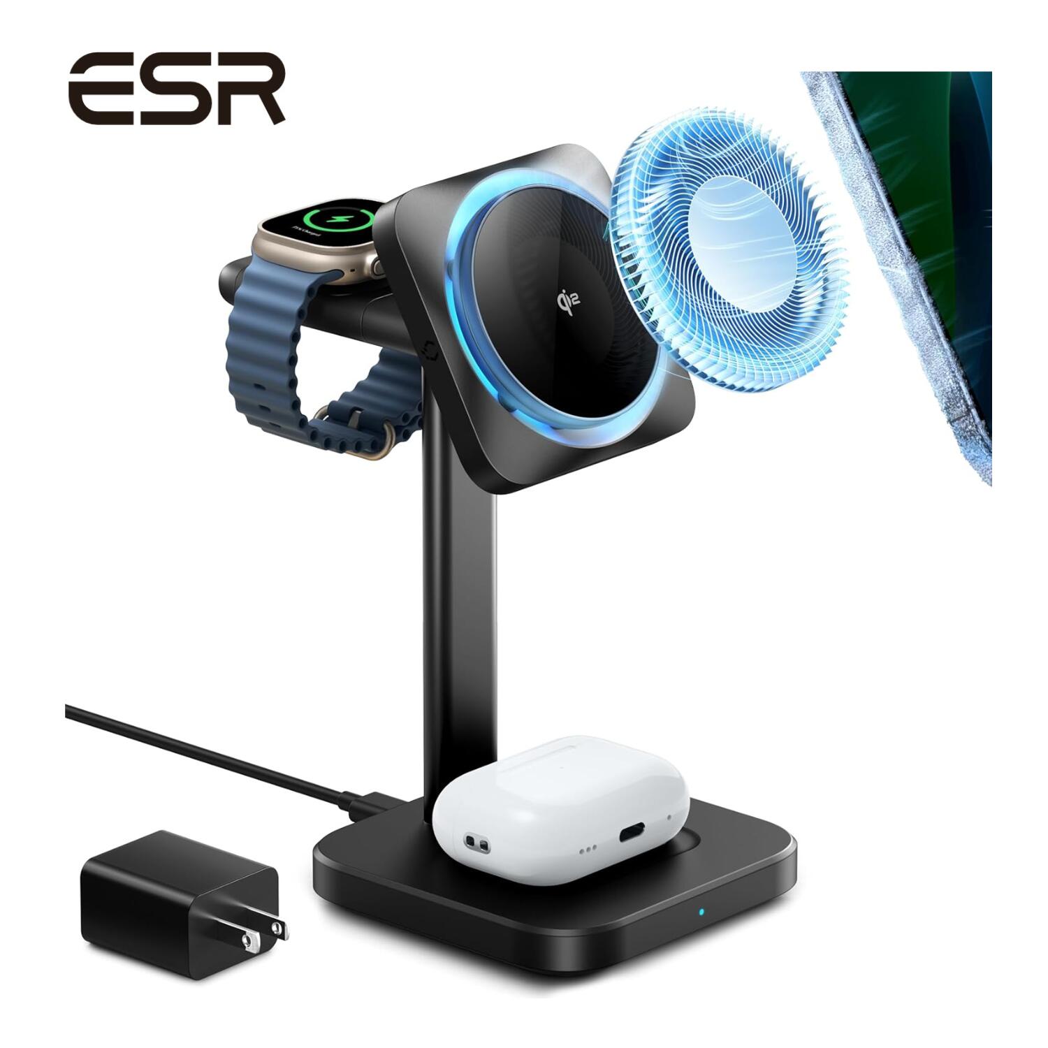 【楽天市場】ESR Qi2 3 in 1 ワイヤレス充電器（CryoBoost搭載) Apple認定Watch充電器&15W Qi2 Magsafe充電器（iPhone用）スマホ冷却ワイヤレス ...