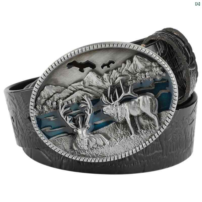 【楽天市場】メンズ メンズファッション ベルト 個性的 鹿 ベルトバックル 革 カジュアル エンボス ベルト ビッグ ヘッド 二層 牛革 ...