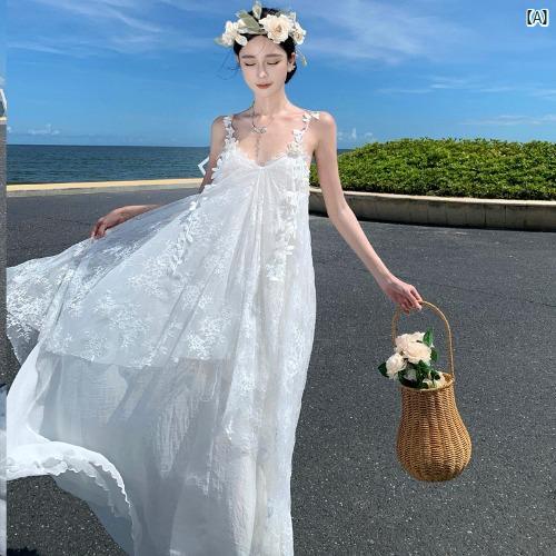 【楽天市場】レディース パーティ フレンチ フェアリー レース バックレス サスペンダー ドレス サマー シーサイドリゾート ホワイト ビーチ ...