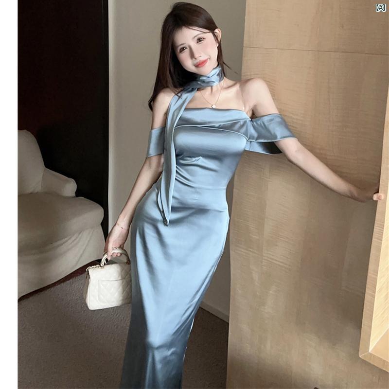 【楽天市場】レディース パーティ ワンショルダー 魅惑的 ストラップレス サテン イブニングドレス レディース 秋 フランス ハイエンド ...