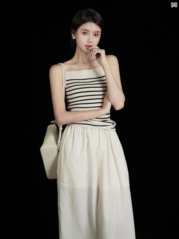 【楽天市場】シンプル 韓国 冷感 スリム ストライプ キャミソール トップ ハイウエスト ミドル丈 スカート スーツ：kn.ow department