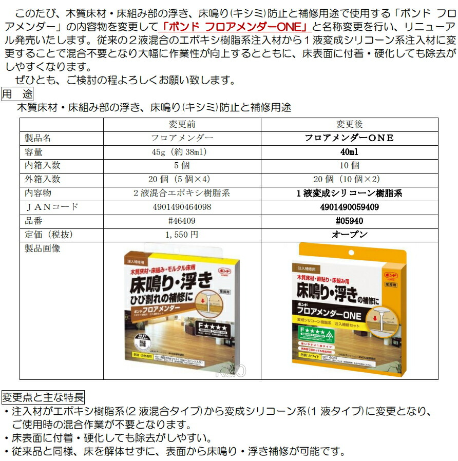 【楽天市場】コニシ ボンド フロアメンダーONE 40mlセット #05940：小箱屋