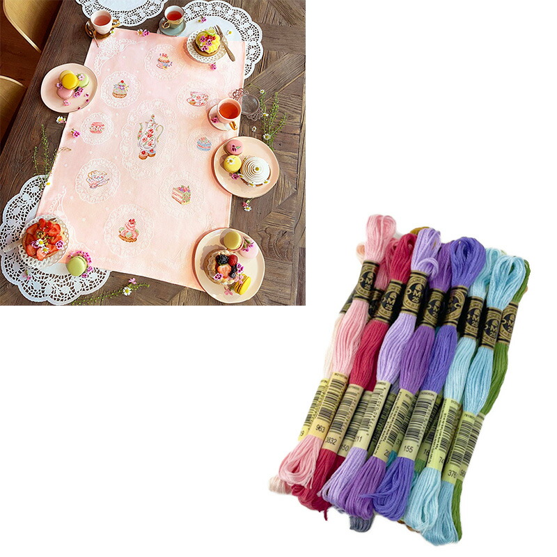 【楽天市場】DMC刺繍糸”Rose thé tea towel”(ローズ ティータオル) トルションキット 24本入：ココロショップ