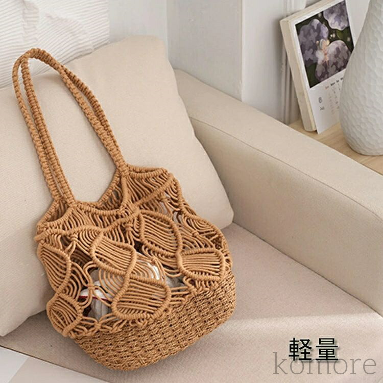 【楽天市場】【送料無料】ショルダーバッグ マクラメ トートバッグ かごバッグ 籠 ストロー 軽量 肩掛け 草編み 工芸品 ナチュラル トート ...