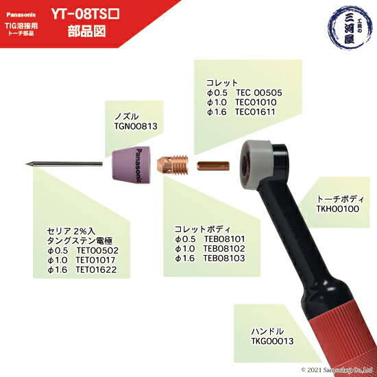 【楽天市場】パナソニック （ Panasonic ） 純正 TIG溶接用トーチ RED TIG TORCH2 YT-08TS2 80A 4m：工具の三河屋