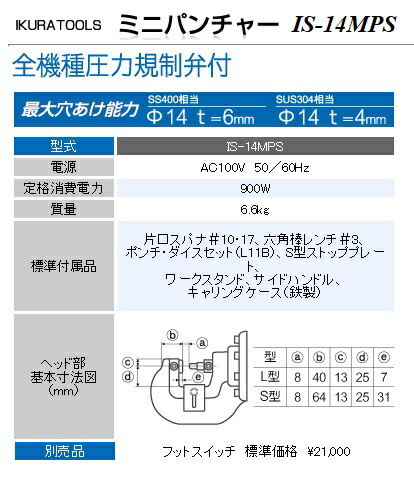 【楽天市場】【代引き不可】【法人向け】☆育良精機 IS-14MPS イクラミニパンチャー （50007）：工具ショップ