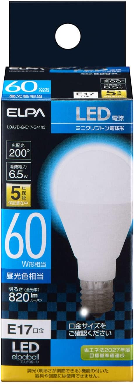 【楽天市場】【外装箱訳あり】エルパ(ELPA) LED電球ミニクリプトン形 E17 昼光色相当 屋内用 LDA7D-G-E17-G4105：iiKaKaKu
