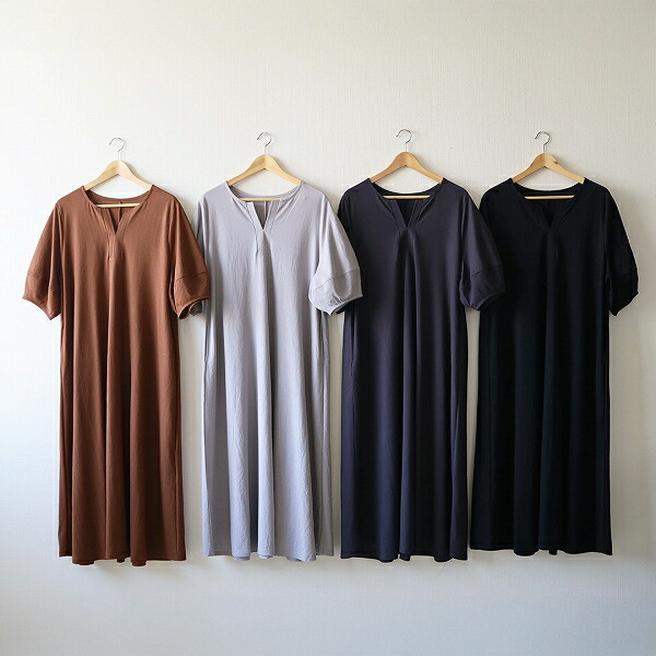 【楽天市場】Sans Souci 34+ (サンスーシ) 接触冷感＆シワになりにくいボリューム袖Aラインワンピース グレー/ブラック/チャコール/ブラウン：KOZLIFE コズライフ