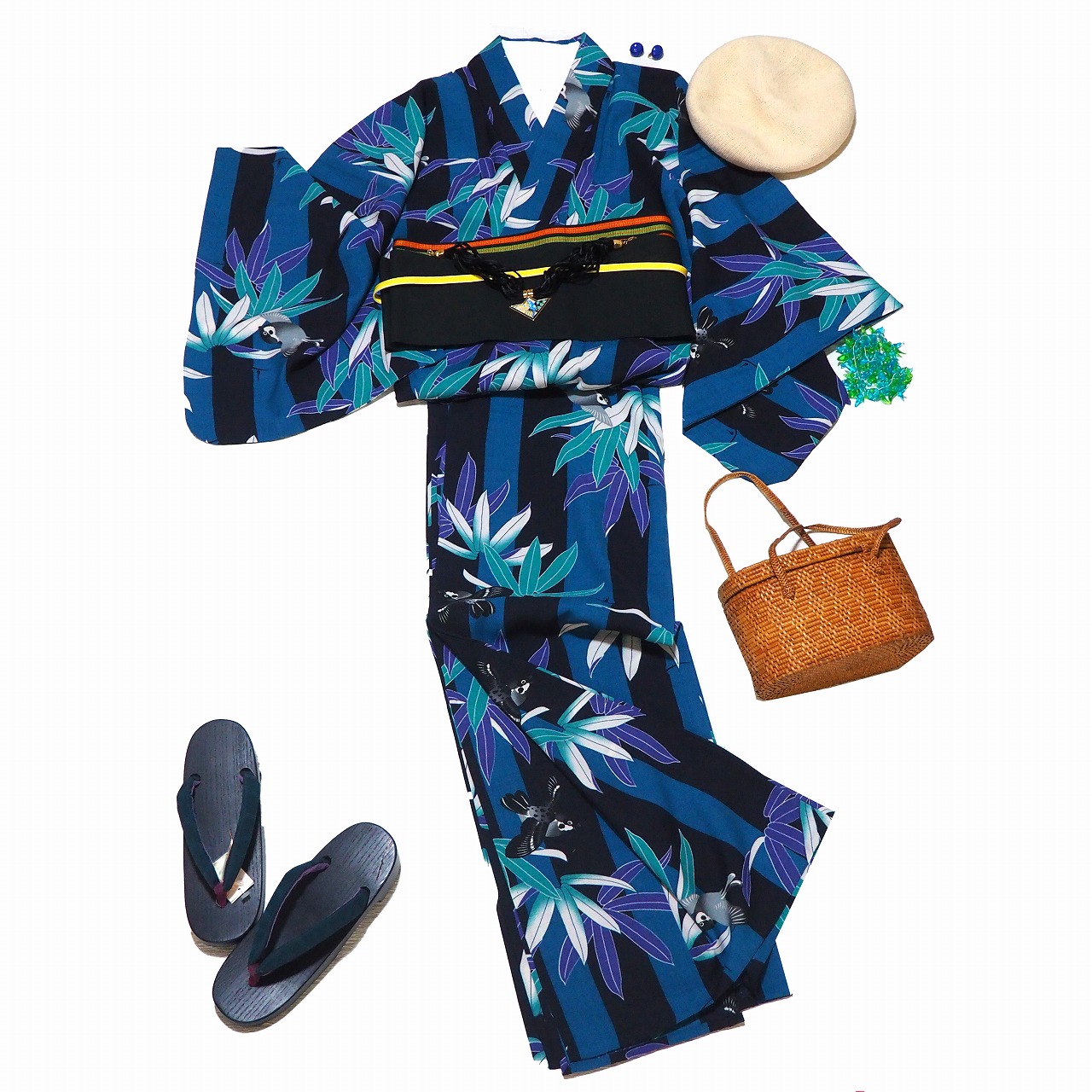 【楽天市場】Yukata with sparrow pattern,Indigo x Black, Japanese and Western ...