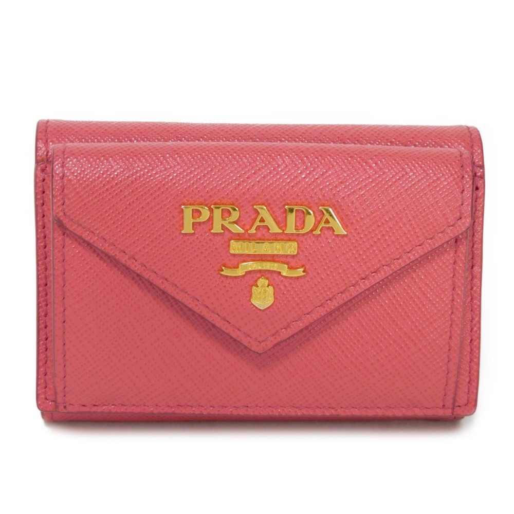 【楽天市場】プラダ PRADA 三つ折り財布 サフィアーノ ミニ ウォレット ピンク RFID ロゴ メタル ペオニア 1MH021 QWA ...