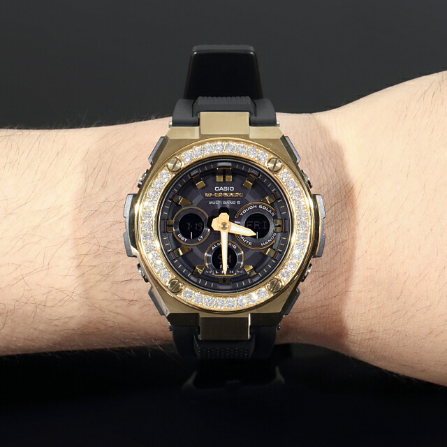 【楽天市場】G-SHOCK GST s300 Gスチール ゴールドゴールド 大粒4mmCZダイヤ（キュービックジルコニア）カスタムベゼル ...