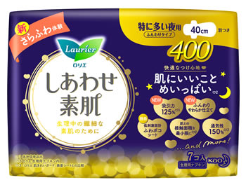 【楽天市場】花王 ロリエ しあわせ素肌 ふんわりタイプ 特に多い夜用 400 羽つき (7個) 40cm 生理用ナプキン 【医薬部外品 ...