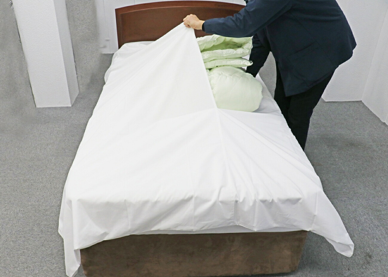 【楽天市場】【包布】【寝具】【ふとん】【布団】 【中開き仕様】【紐なし】【省力化】 【T/C 30/70】【白】【150X210CM】：こっとんもーる