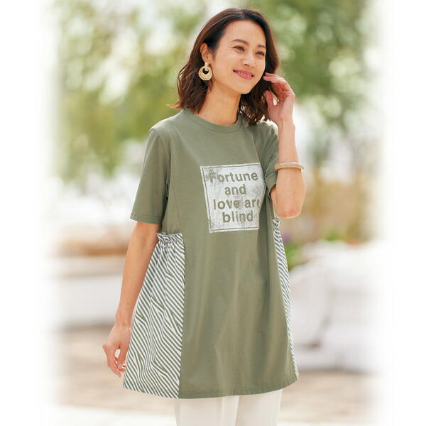 【楽天市場】大人カジュアル チュニック レディース 春夏 / 異素材使いプリントチュニック / 40代 50代 60代 70代 ミセス ...