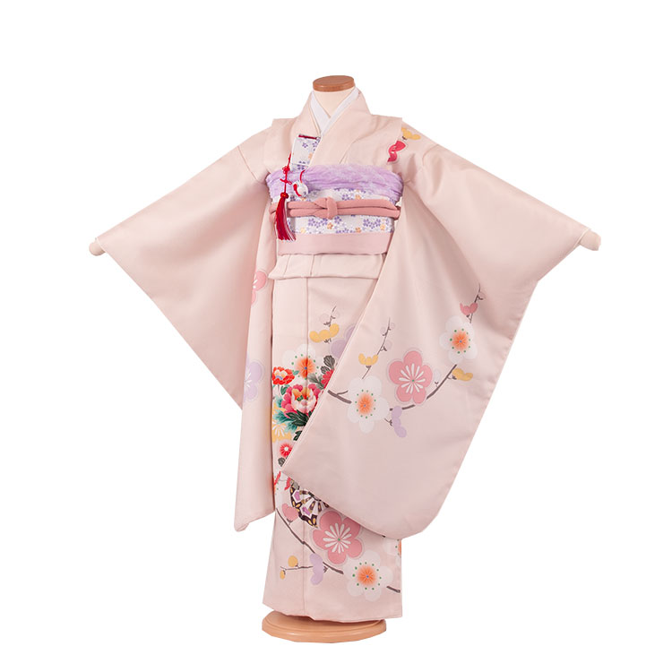 【楽天市場】【レンタル】七五三レンタル（7歳女児結び帯） 7332 薄ピンク 御所車 梅と牡丹 おしゃれ 可愛い 人気 結び帯 七五三レンタル ...