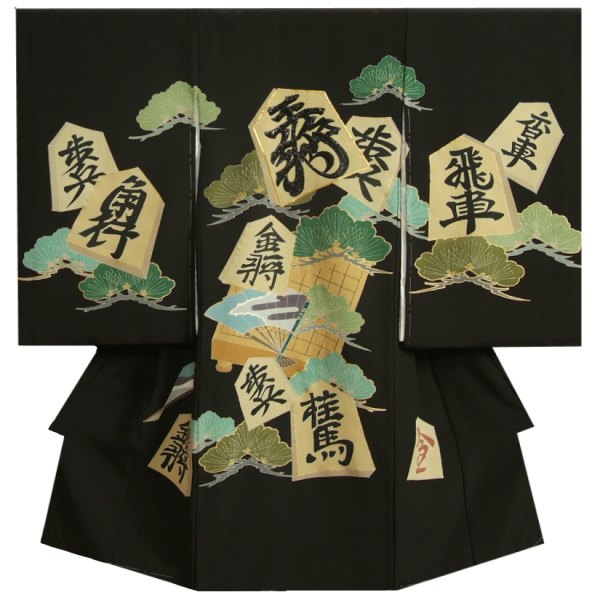 【楽天市場】お宮参り 着物 男の子 正絹初着 黒地 将棋 駒 刺繍使い王将 手描き 手染め 金駒刺繍 丹後ちりめん三越織り生地 日本製：お ...