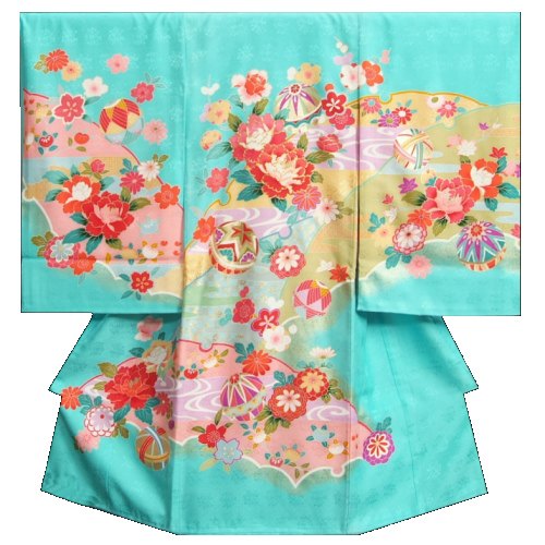 【楽天市場】お宮参り着物 女の子 正絹女児初着 水色 牡丹 まり 桜 金彩 金コマ刺繍 サヤ地紋：お宮参りと七五三の京美（KYOUBI）