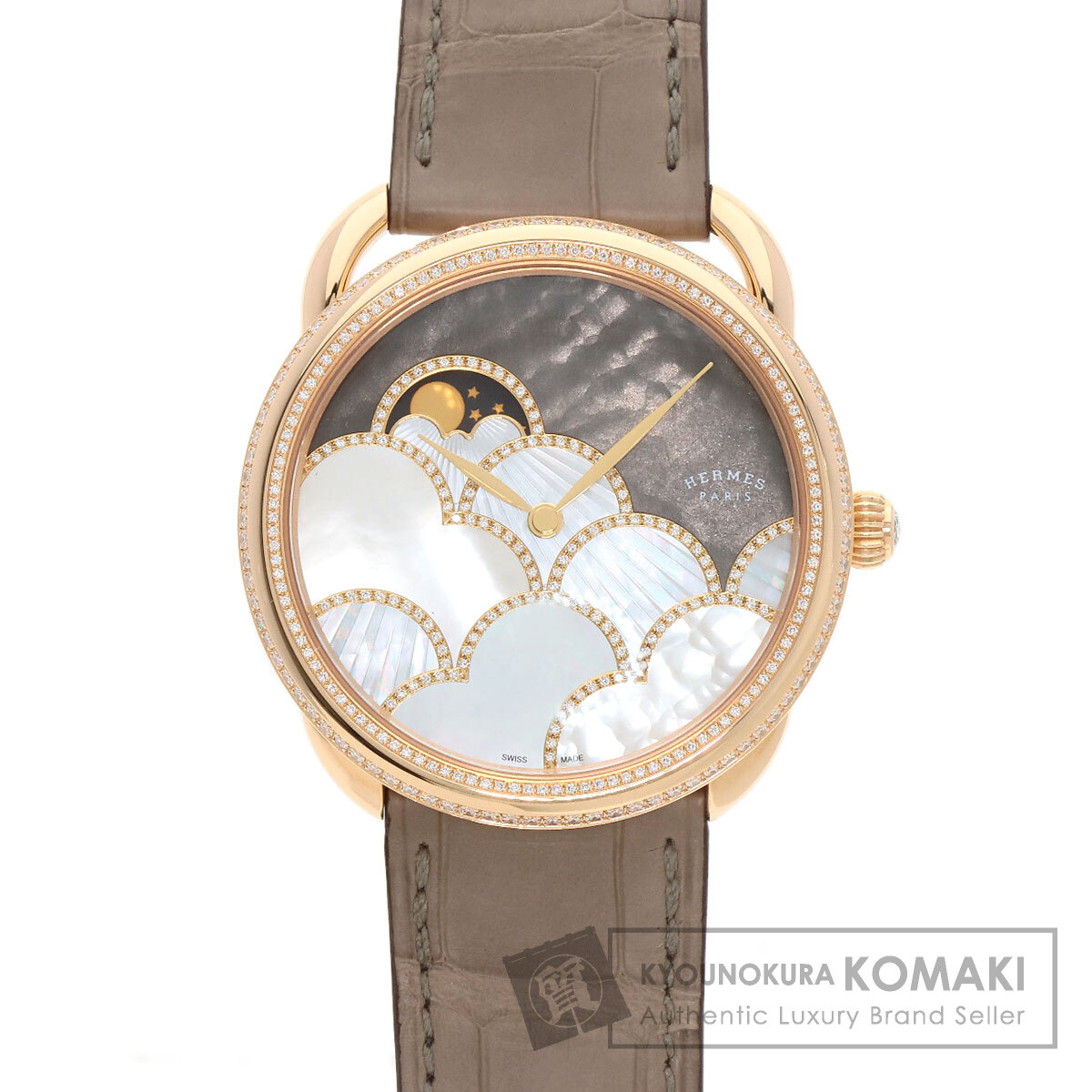 【楽天市場】エルメス AR7.C72.110 アルソー プティ リュヌ ダンレニュアージュ 腕時計 K18ピンクゴールド/アリゲーター/ダイヤモンド メンズ 【中古】【HERMES】：ブランド ...