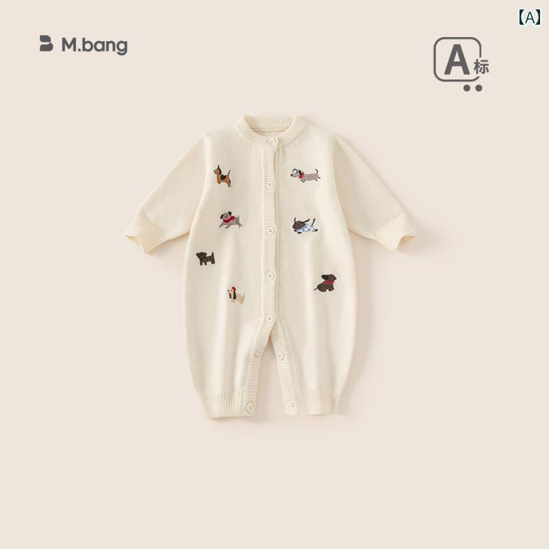 【楽天市場】ベビーウェア 赤ちゃん ニット ロンパース カバーオール 犬 柄 新生児 乳児 はいはい着 男の子 女の子 かわいい ボタン式 ...