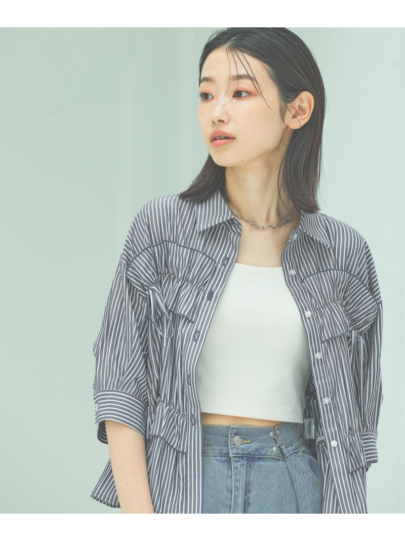 【楽天市場】ストライプフリルシャツ(5分袖) LAKOLE ラコレ トップス シャツ・ブラウス グレー イエロー【送料無料】[Rakuten Fashion]：LAKOLE