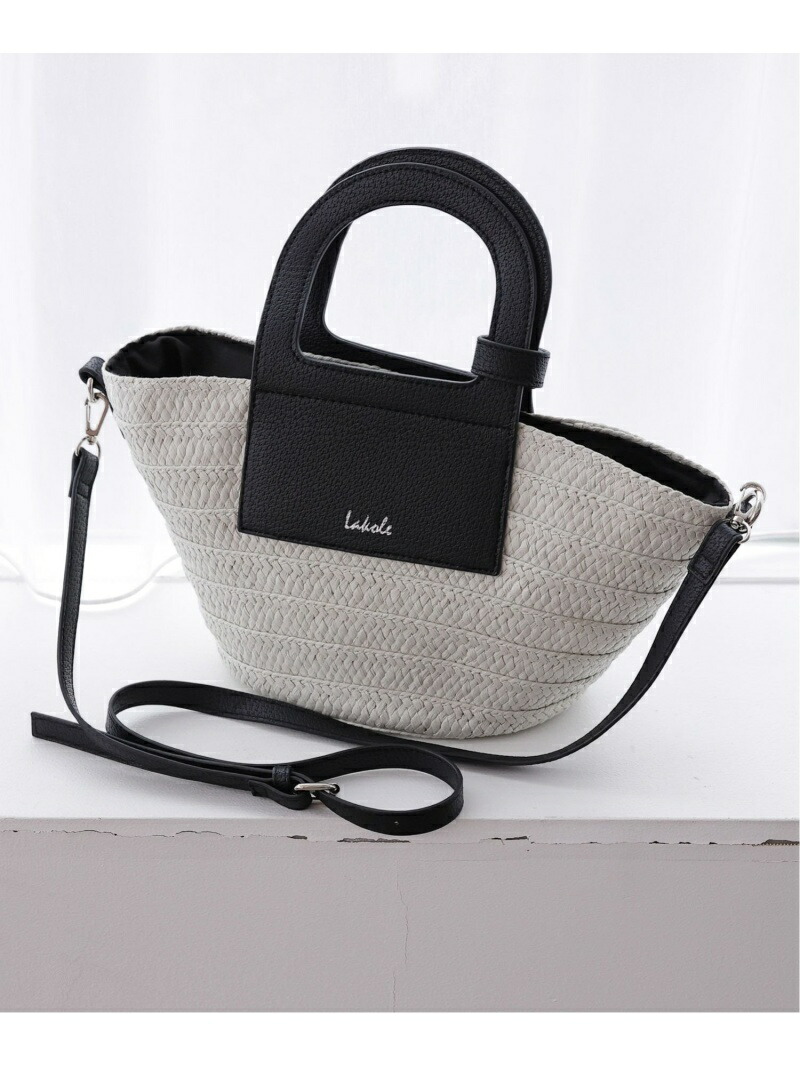 【楽天市場】【SALE／42%OFF】2WAYペーパーバスケットバッグ LAKOLE ラコレ バッグ かごバッグ グレー ホワイト【RBA_E】[Rakuten Fashion]：LAKOLE